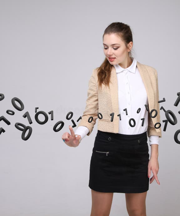 Woman Working with Binary Code, Concept of Digital Technology. Stock Image - Image of ...