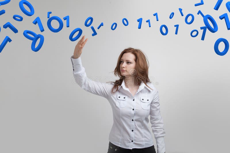 Woman Working with Binary Code, Concept of Digital Technology. Stock ...