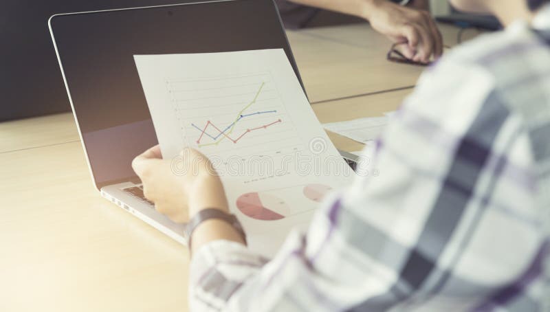 Woman Working with Business Document and Computer Notebook, Vintage ...