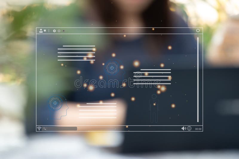 Woman Working Chat with AI on Computer with Virtual Screen. Stock Image ...