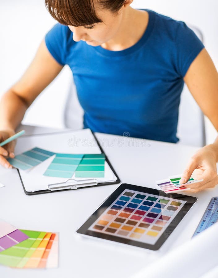 Woman Working with Color Samples for Selection Stock Photo - Image of ...