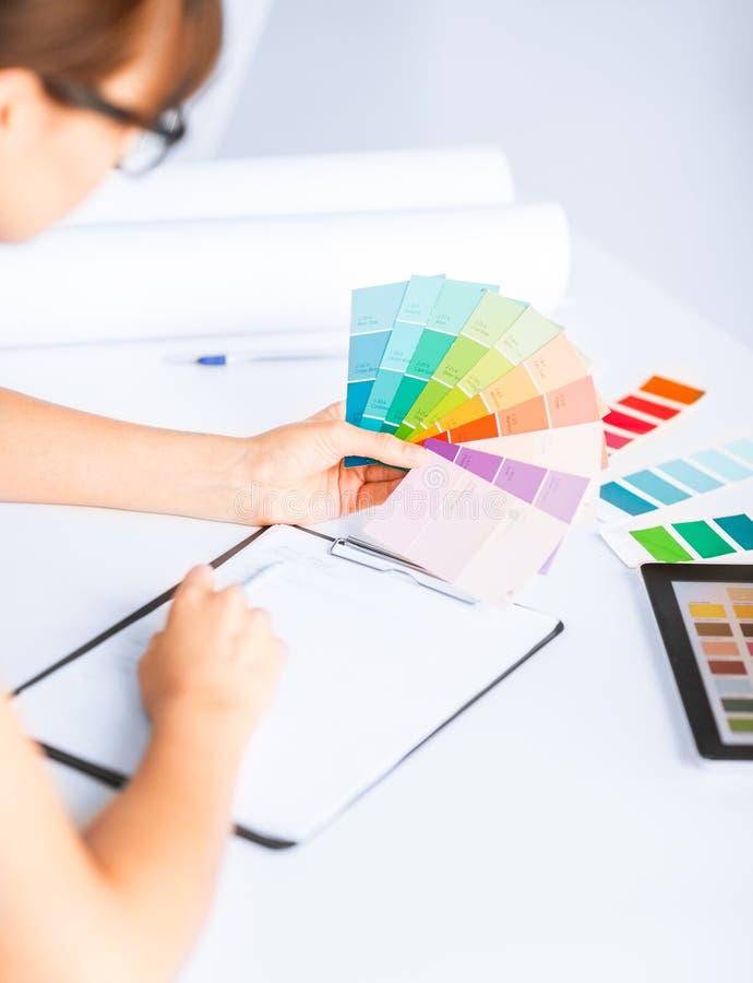 Woman Working with Color Samples for Selection Stock Photo - Image of ...