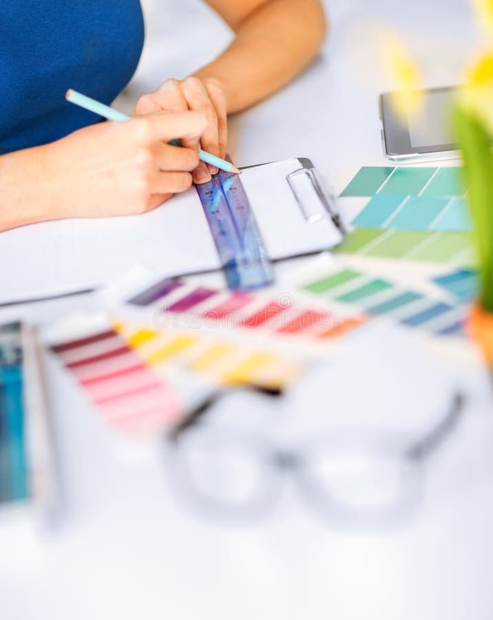 Woman Working with Color Samples for Selection Stock Photo - Image of ...
