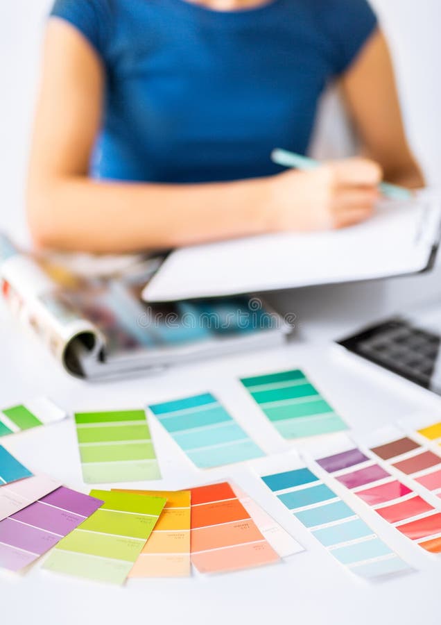 Woman Working with Color Samples for Selection Stock Photo - Image of ...