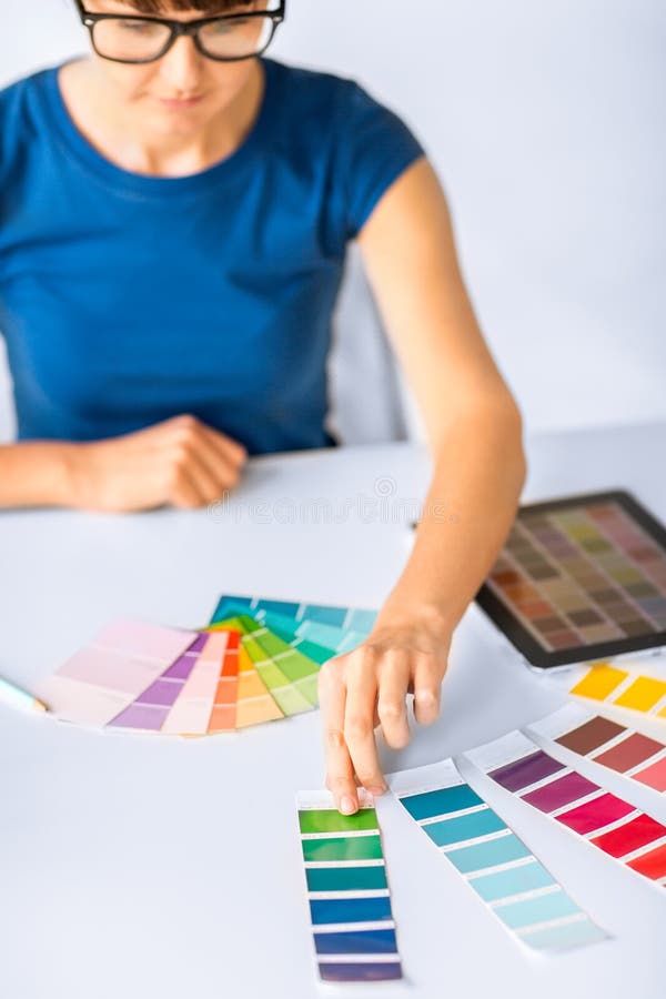 Woman Working with Color Samples for Selection Stock Photo - Image of ...