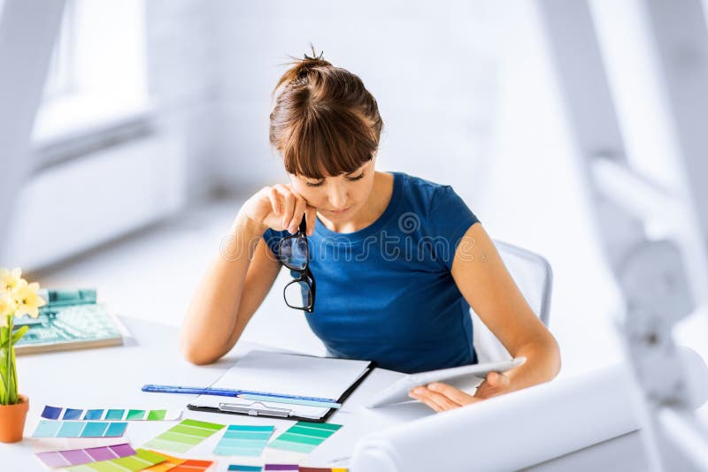 Woman Working with Color Samples for Selection Stock Photo - Image of ...