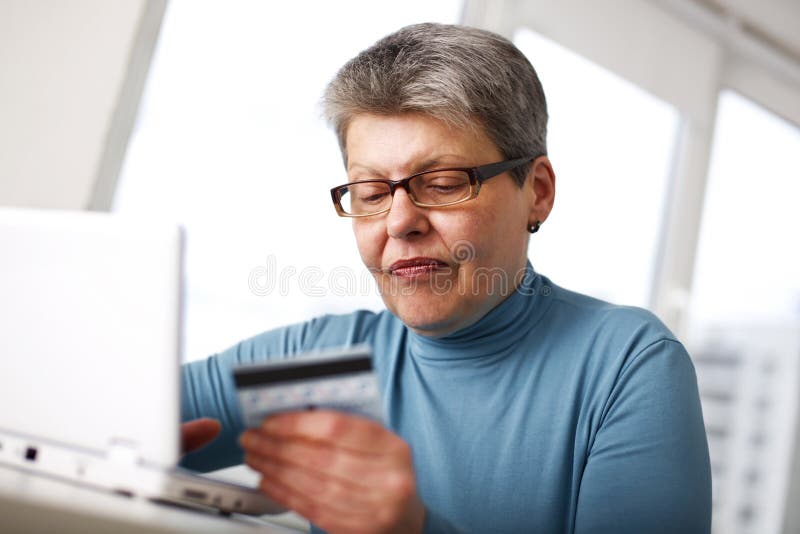 Portrait of Elderly Lady with Computer Stock Photo - Image of face ...