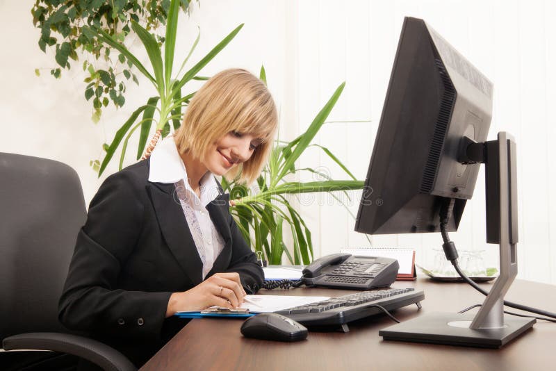 Woman Working with Computer Stock Photo - Image of mouse, businesswoman ...