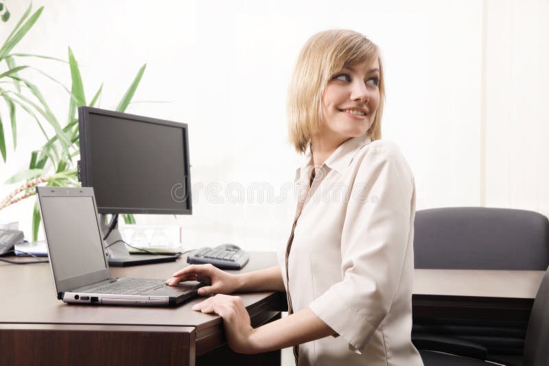 Woman Working with Computer Stock Image - Image of white, office: 36159307
