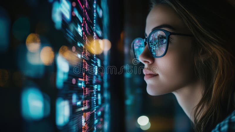 Woman Working Computer Code, Developing Software in Office Digital ...