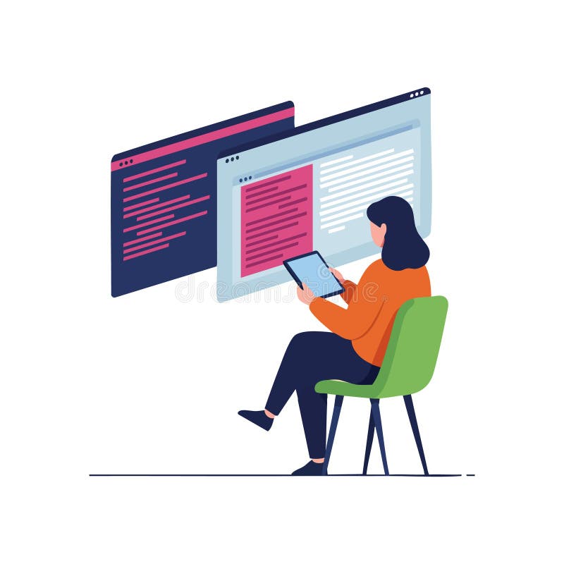 Woman Working on Computer Coding and Programming with Tablet in Modern ...