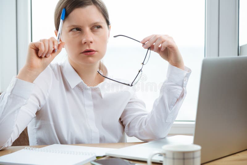 Woman Working with Computer, Get Sad Thinking Expression. Problem at ...