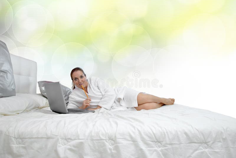 Woman Working with Computer in Her Room Stock Photo - Image of smiling ...