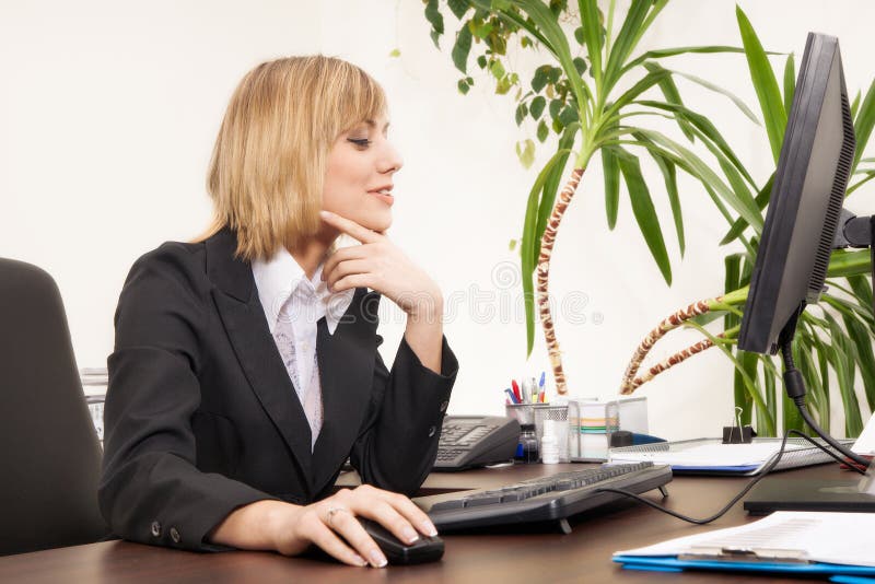 Woman Working with Computer Stock Image - Image of adult, office: 30916519