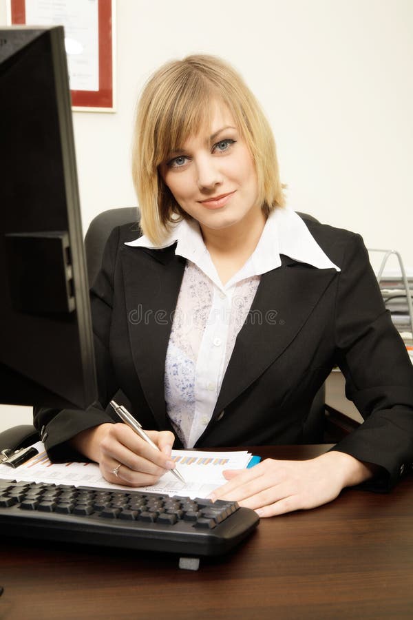 Woman Working with Computer Stock Image - Image of females, desk: 30916537