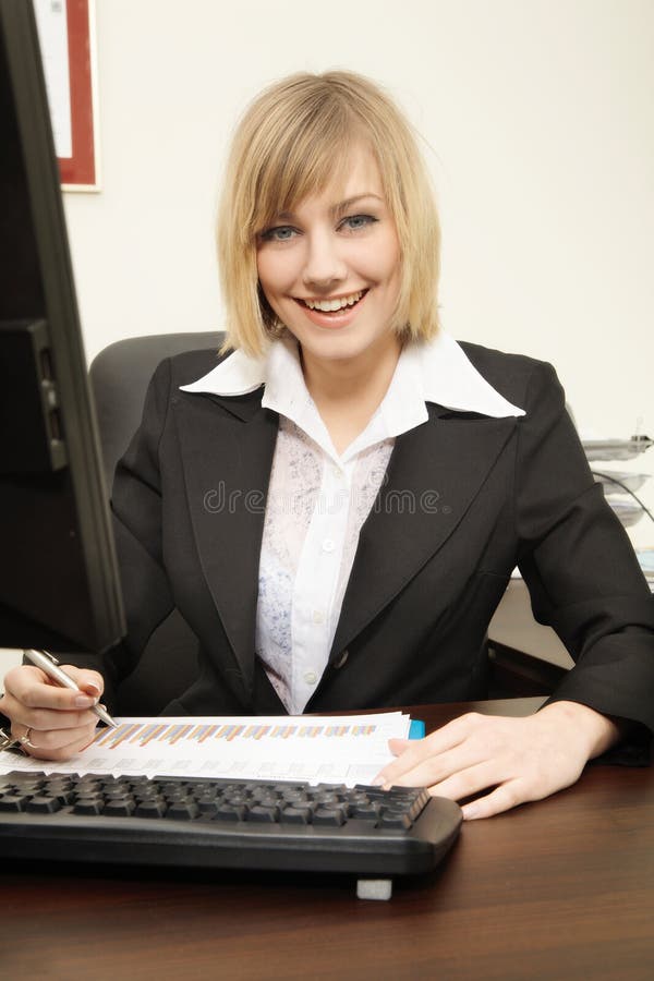 Woman Working with Computer Stock Image - Image of people, collar: 35807903