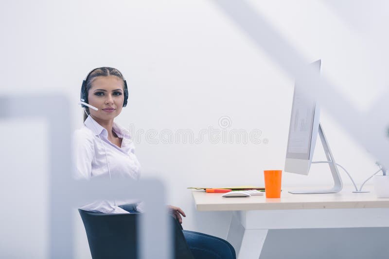 Woman Working at Computer in an Office Stock Photo - Image of desk ...