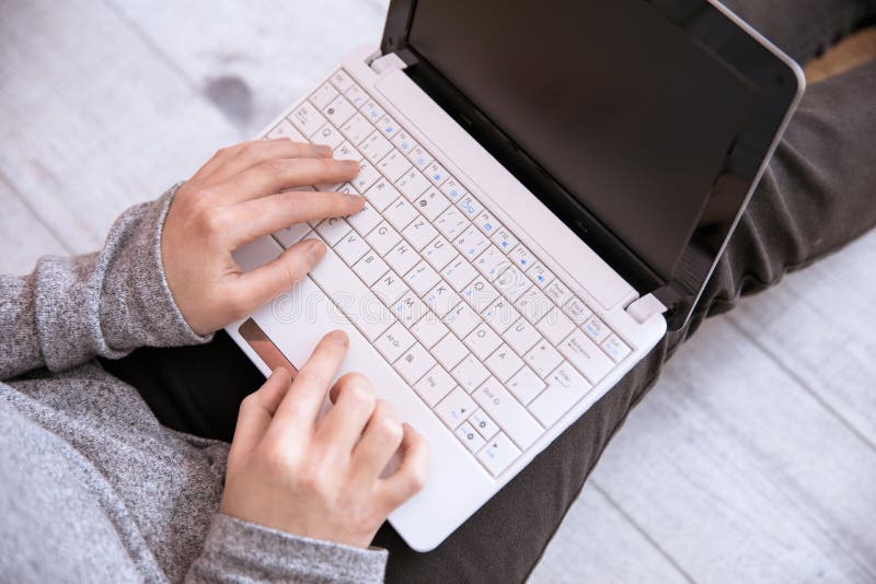 Woman working in computer stock image. Image of wall - 207767919