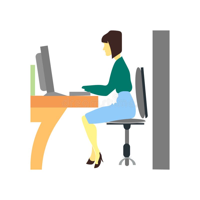 Woman Working Computer Vector Vector Sign and Symbol Isolated on White ...