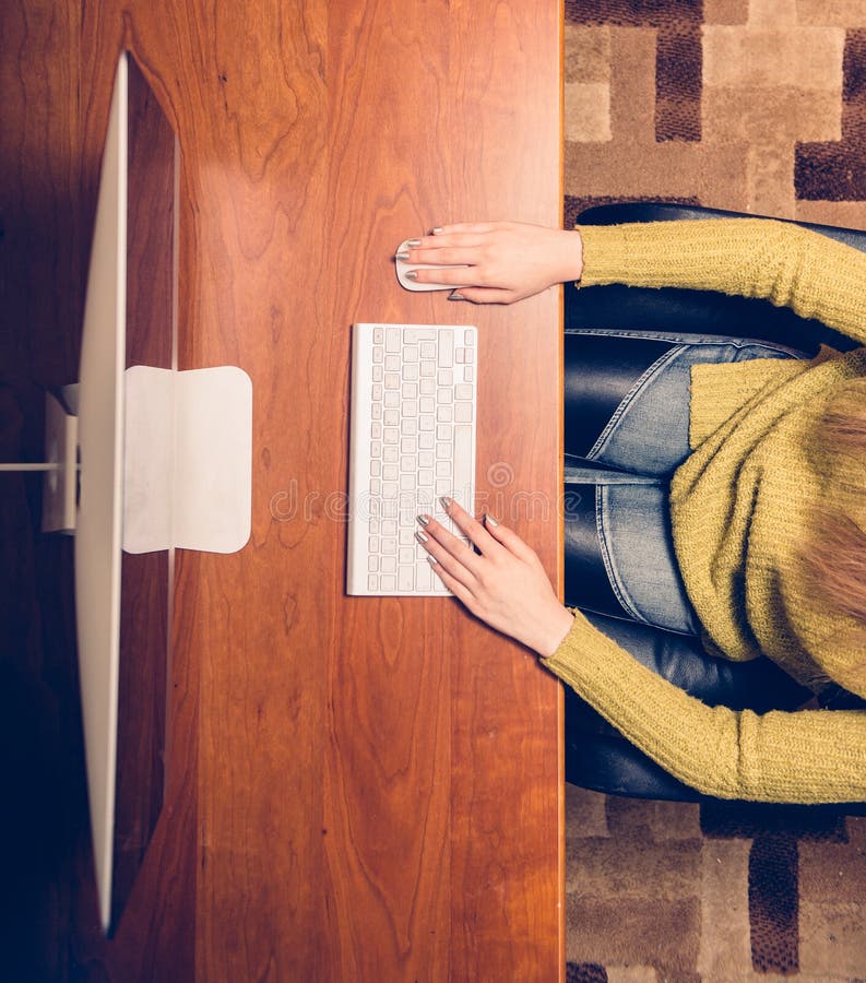 Woman Working on the Computer. View from the Top. Stock Photo - Image ...