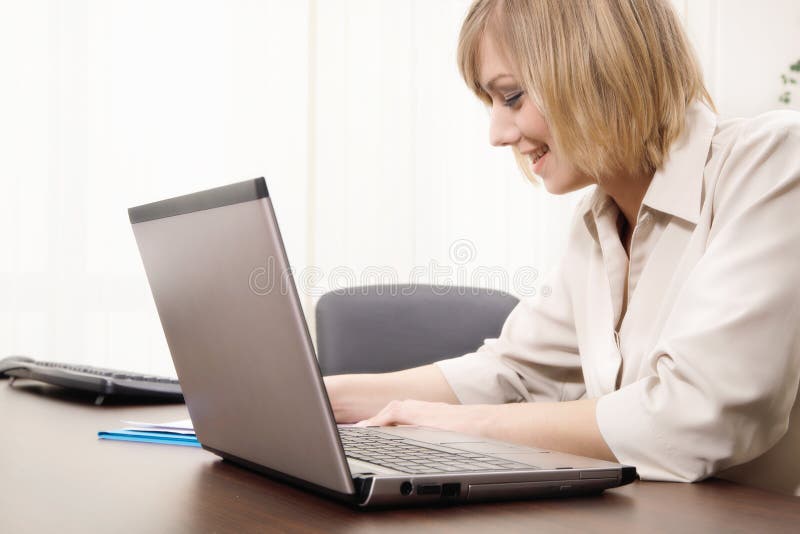 Woman Working with Computer Stock Photo - Image of sitting, mouse: 30916572