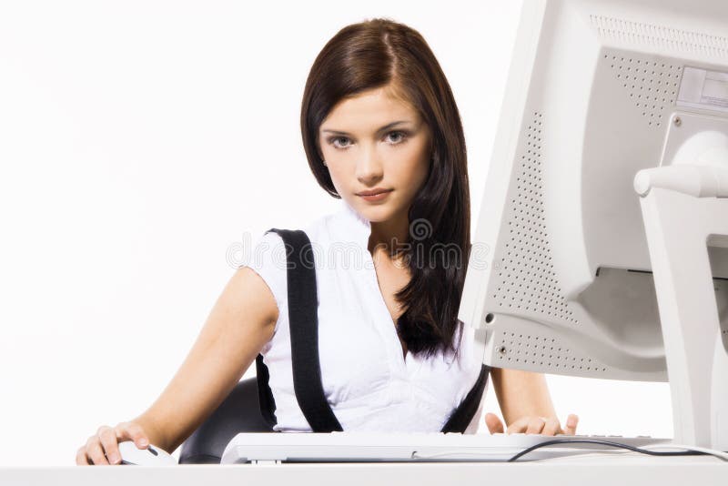 Woman Working with Computer Stock Image - Image of females, pushing ...