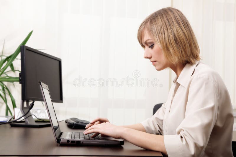 Woman Working with Computer Stock Image - Image of sitting, young: 35808145