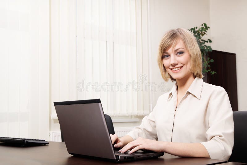 Woman Working with Computer Stock Image - Image of young ...