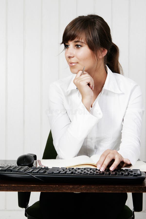 Woman Working with Computer Stock Image - Image of brunette, occupation ...