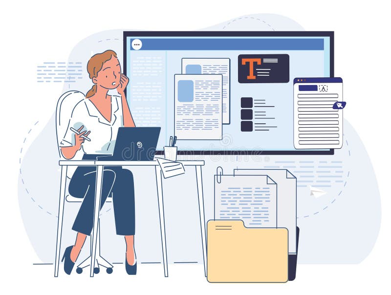 Woman Working on Content Creation Task. Vector Illustration Stock ...