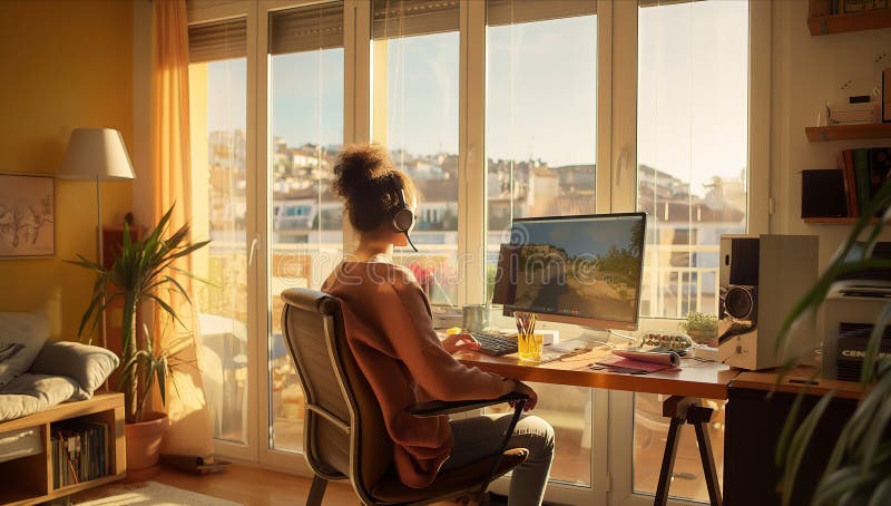 Woman Working at Desk with Computer Stock Image - Image of hardware ...