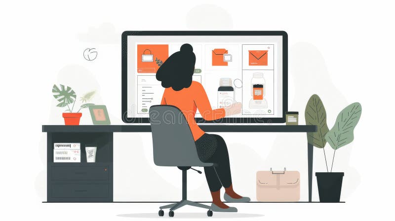 Women Managing Work and Life at the Computer Stock Illustration ...