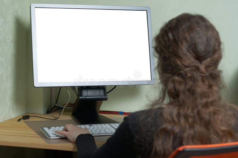 Woman Working on a Desktop Computer. Mockup Stock Image - Image of ...