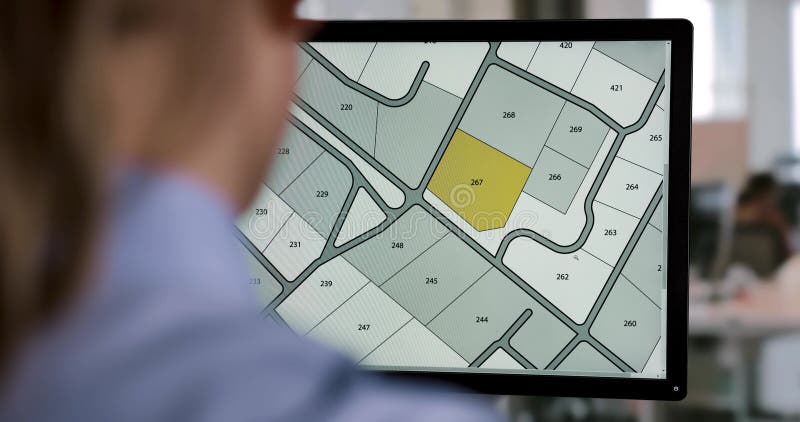 Woman Working with Digital Cadastral Map Land Register Database on ...