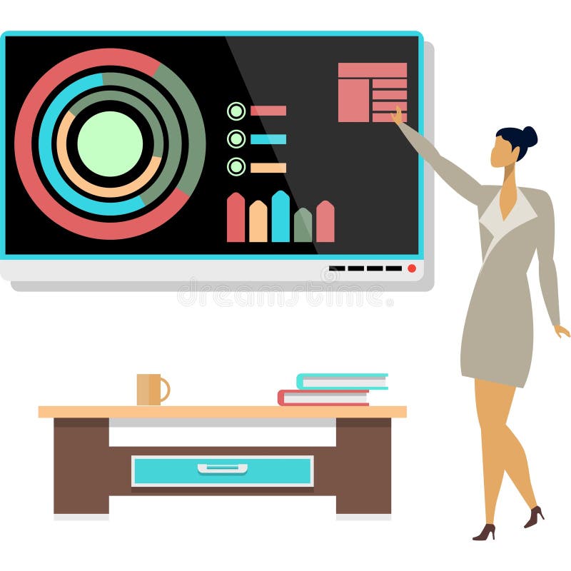 Woman Working with Digital Data Statistics Vector Stock Illustration ...