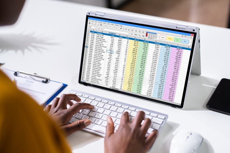 Woman Working with Electronic Spreadsheet Reports Stock Image - Image ...