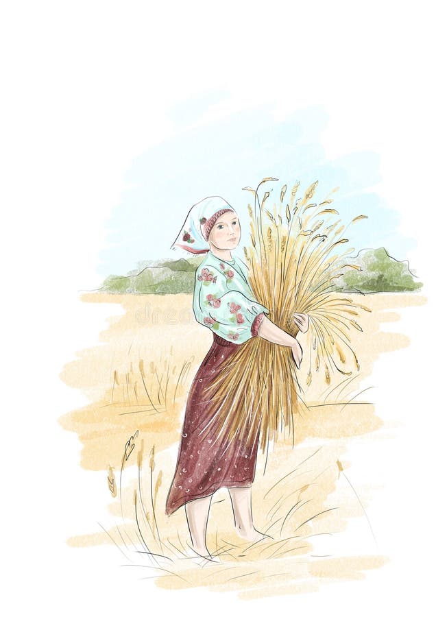 A Woman Working in the Field Stock Illustration - Illustration of woman ...