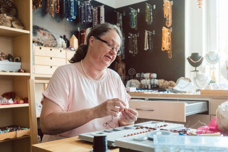 Woman Working on a Gemstone Necklace As a Hobby Stock Photo - Image of ...