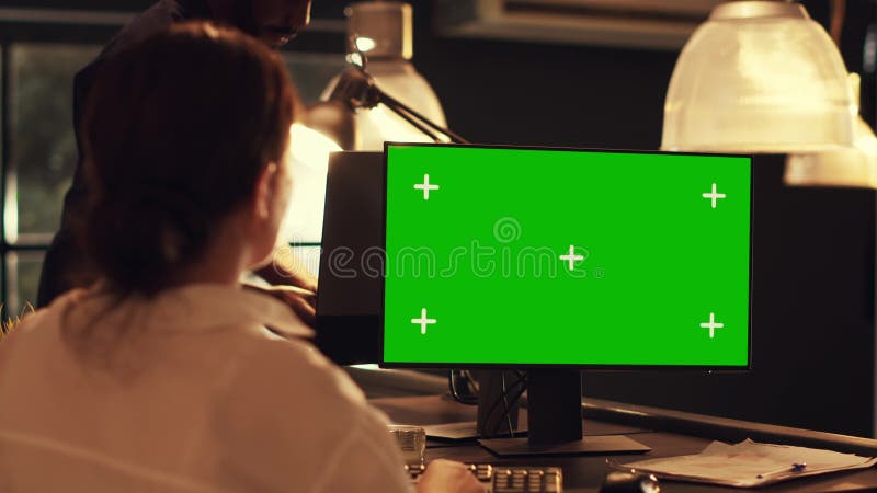Woman Working with Greenscreen Template on Computer Stock Footage ...