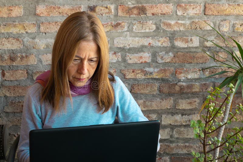Woman Working on Her Computer in Outdoor Stock Image - Image of person ...