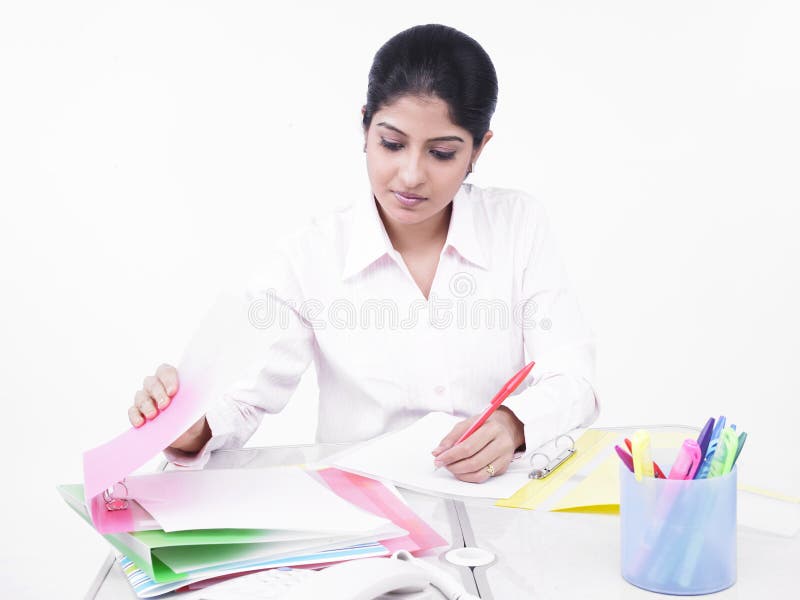 Woman Working at Her Office Desk Stock Image - Image of cosmopolitan ...