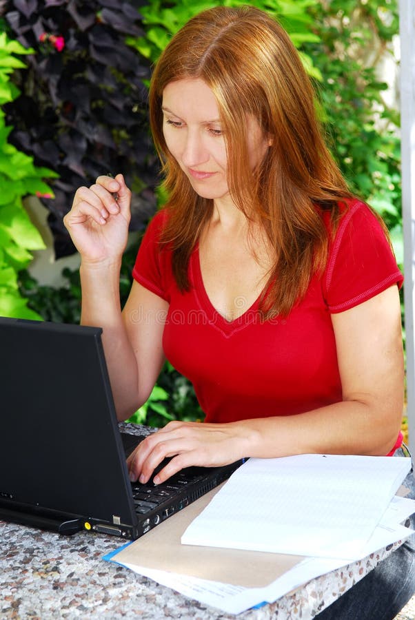 Woman working at home stock image. Image of remote, outside - 3478297
