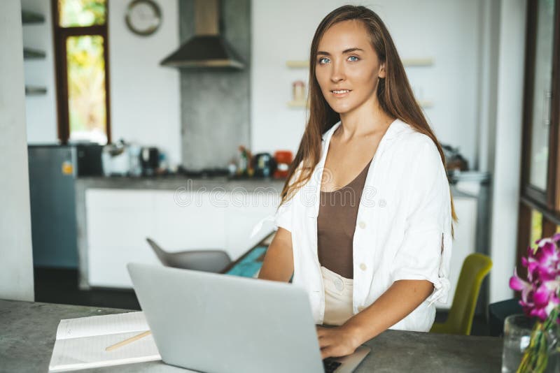 Woman Working from Home at the Computer Stock Photo - Image of ...