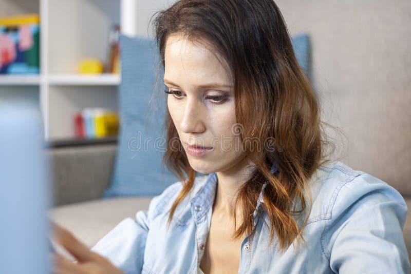 Woman Working at Home on a Laptop Computer Stock Image - Image of ...