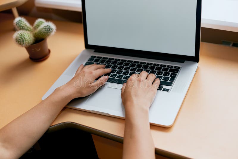 Woman Working at Home Office Hand on Keyboard Close Up Stock Image ...