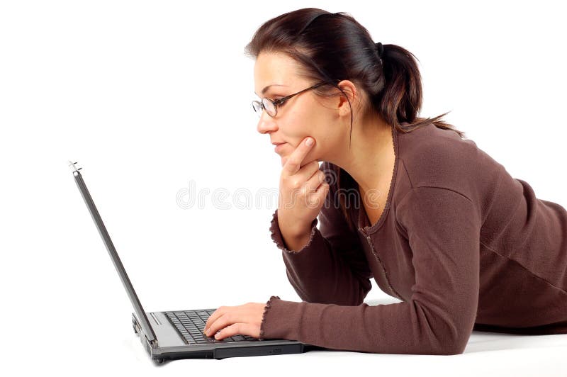Thinking Laptop Girl stock image. Image of white, teenage - 3219755