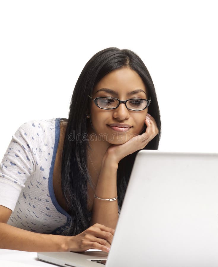 Woman Working on Laptop Computer Stock Photo - Image of girl, latina ...