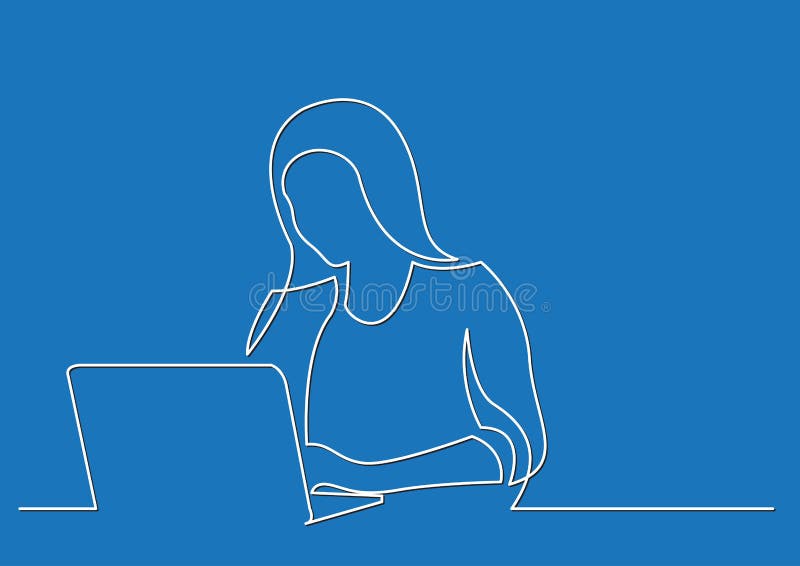 Woman Working on Laptop Computer - Continuous Line Drawing Stock Vector ...