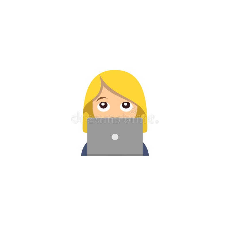 Woman Working on a Laptop Computer Emoticon Stock Vector - Illustration ...