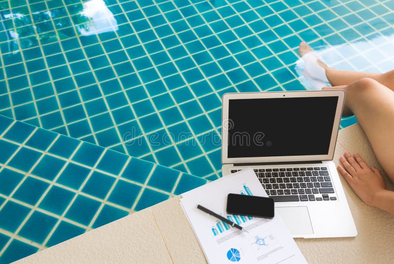 Woman Working with Laptop Computer and Financial Documents Editorial ...
